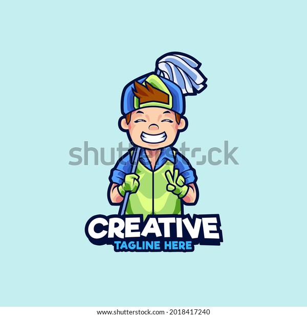 Cleaning Services Mascot Logo Design Illustration Stock Vector (Royalty ...