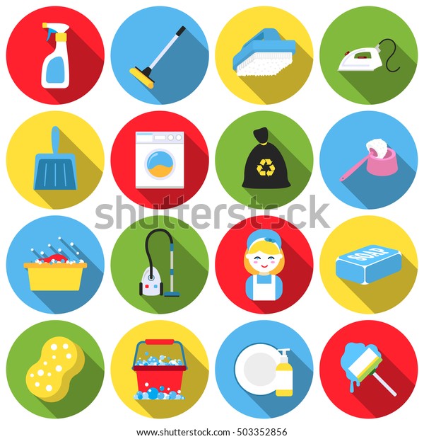 Cleaning Set Icons Flat Style Big Stock Vector (Royalty Free) 503352856 ...