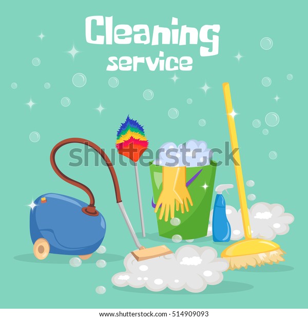 Cleaning Tools Equipment Cartoon Mop Bucket Stock Vector (Royalty Free ...