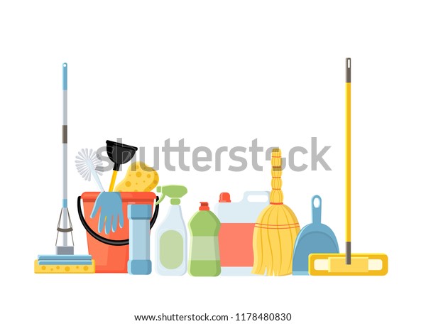 Cleaning Tools Flat Cartoon Style Vector Stock Vector (Royalty Free ...
