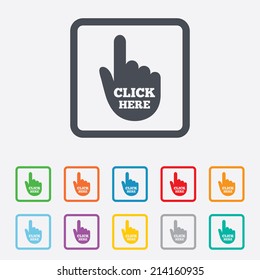 Click Here Hand Sign Icon Press Stock Illustration 222300808