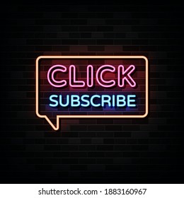 Click Subscribe Neon Signs Design Template Stock Vector (Royalty Free ...
