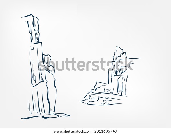 Cliff Vector Ink Illustration Sketch Japanese Stock Vector (Royalty ...