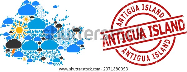 Climate Collage Map Antigua Island Rubber Stock Vector (Royalty Free ...