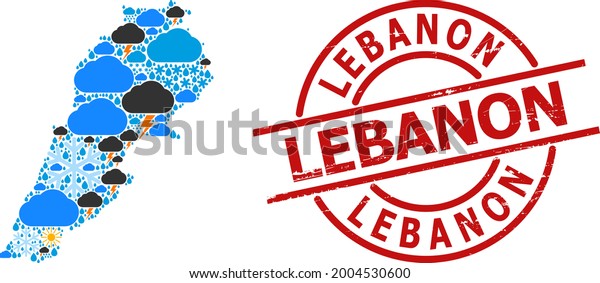 Climate Collage Map Lebanon Textured Red Stock Vector (Royalty Free ...