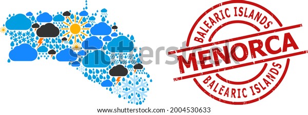 Climate Collage Map Menorca Island Textured Stock Vector (Royalty Free ...
