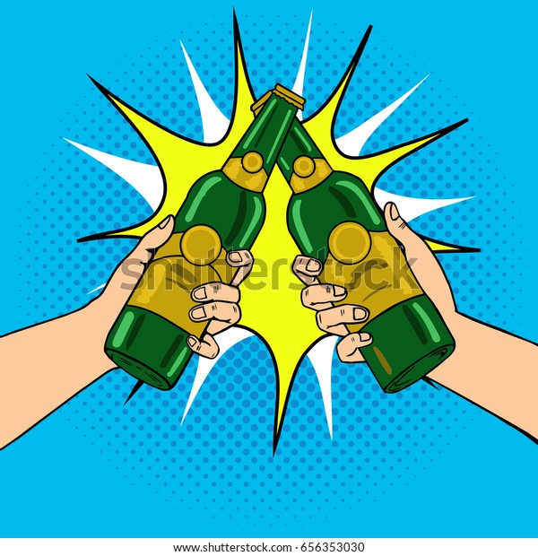 Clink Beer Bottles Pop Art Vector Stock Vector (Royalty Free) 656353030