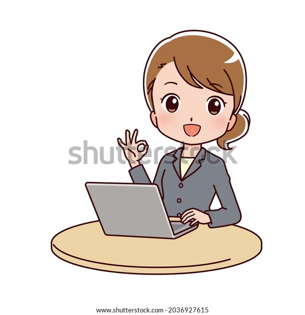 Clip Art Woman Operating Computer Stock Vector (Royalty Free ...