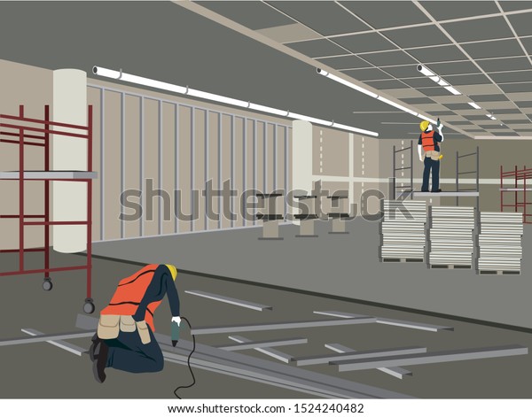 Clipart Illustration Two Construction Workers Site Stock Vector ...