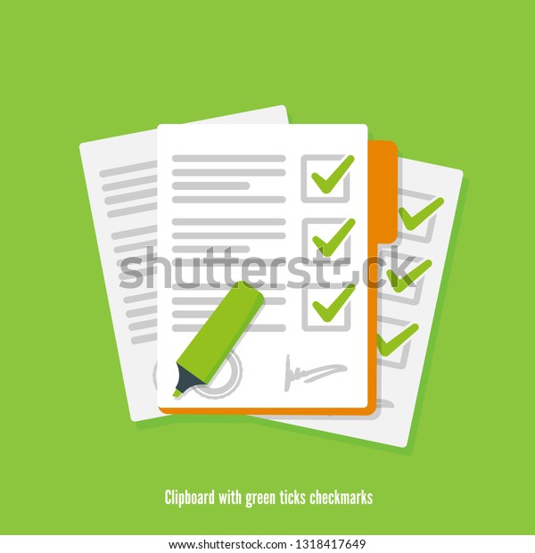 Vektor Stok Clipboard Green Ticks Checkmarks Vector Illustration (Tanpa ...