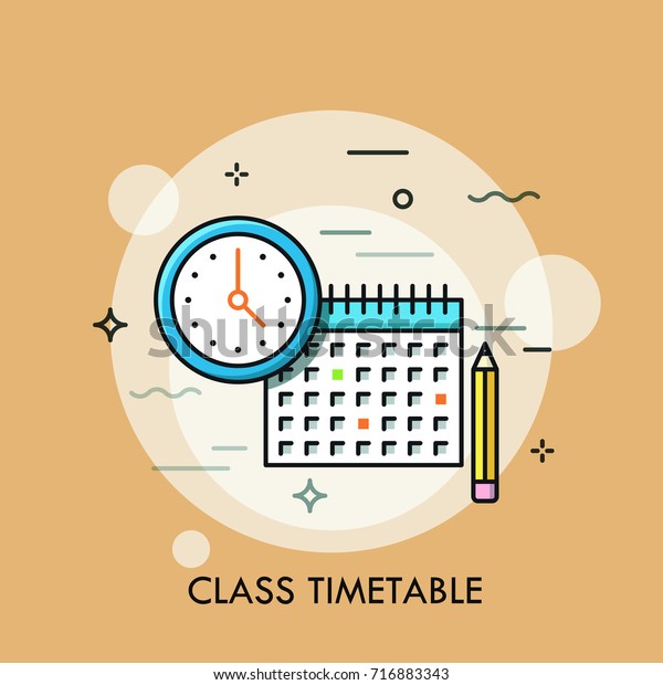 Clock Calendar Pencil Concept Class Timetable Stock Vector (Royalty ...
