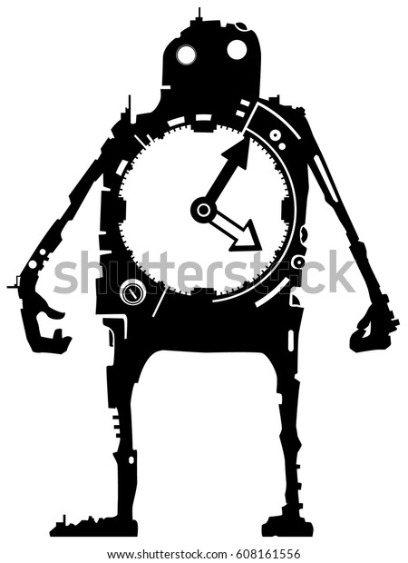 Clock Cartoon Character Black Silhouette Vector Stock Vector (Royalty ...