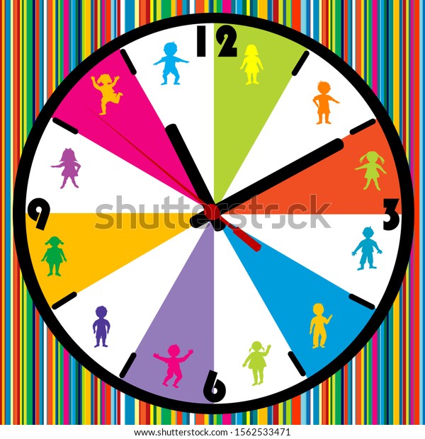 Clock Colored Kids On Striped Background Stock Vector (Royalty Free ...