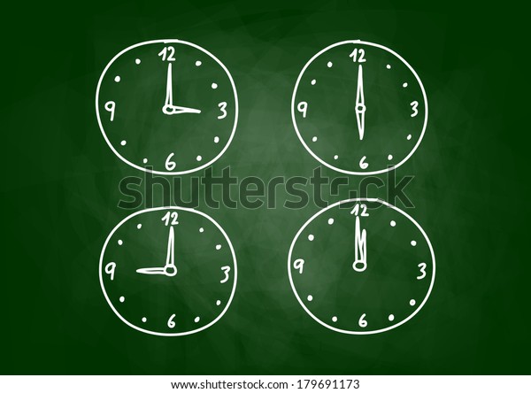 Clock Drawing On Blackboard Stock Vector (Royalty Free) 179691173 ...