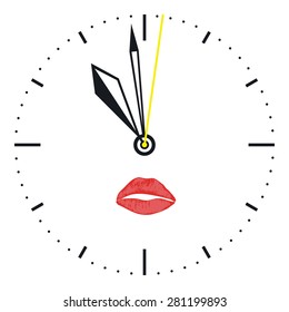 Clock Female Lips On White Background Stock Vector (Royalty Free ...