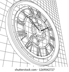 Clock Sketch 3d Illustration Stock Vector (Royalty Free) 1269042727