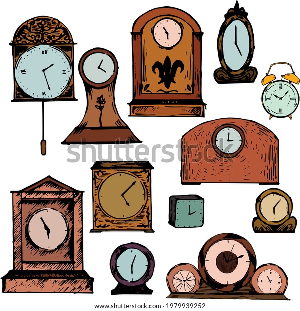 Clocks Color Illustration Set Brown Vingtage Stock Vector (Royalty Free ...
