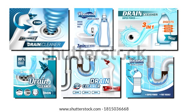 Clogged Drain Cleaner Promo Posters Set Stock Vector (Royalty Free ...