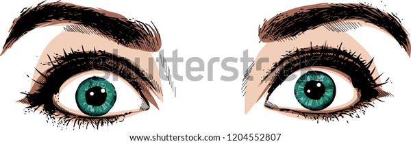 Closeup Scared Face Beautiful Woman Beautiful Stock Vector (Royalty ...