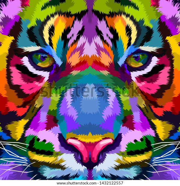 Closeup Tigers Face On Abstract Pop Stock Vector (Royalty Free) 1432122557