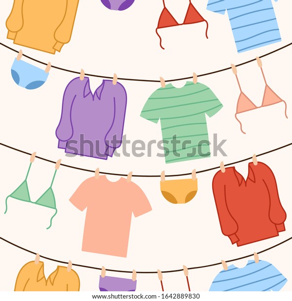 Clothes Hanging On Rope Laundry Home Stock Vector (Royalty Free ...