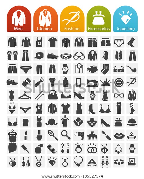 Clothes Icons Bulk Series 100 Icons Stock Vector (Royalty Free ...