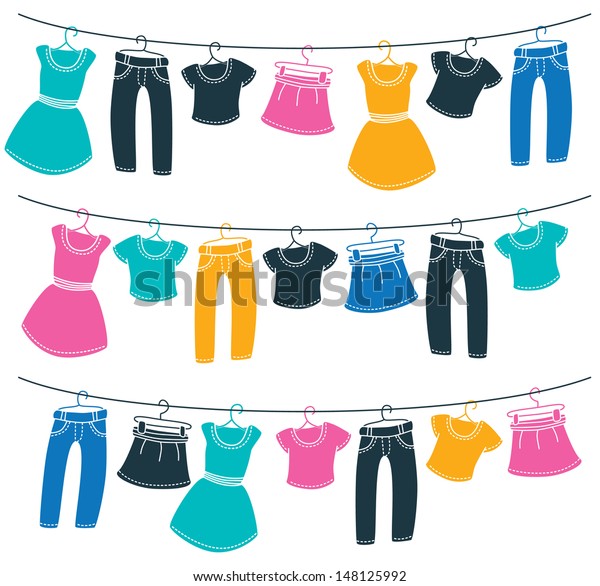 Clothes On Washing Line Stock Vector (Royalty Free) 148125992