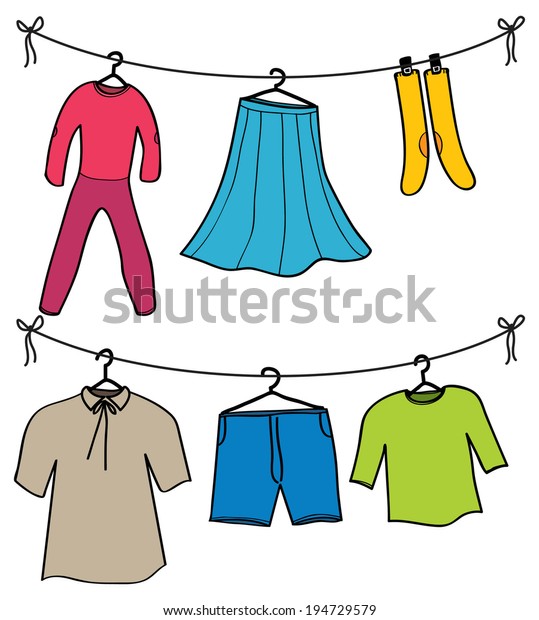 Clothes On Washing Line Stock Vector (Royalty Free) 194729579 ...