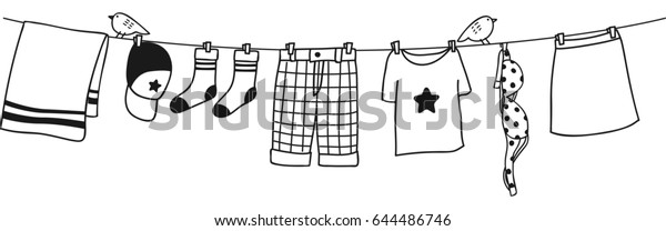 Clothes On Washing Line Isolated On Stock Vector (Royalty Free ...