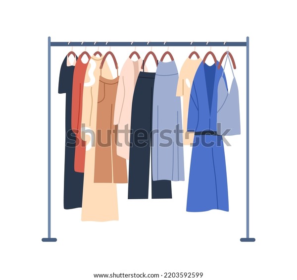Clothes Rolling Rack Row Garments Hanging Stock Vector (Royalty Free ...