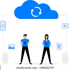 Cloud Backup Girl Syncing Files Cloud Stock Vector (Royalty Free) 1896243949