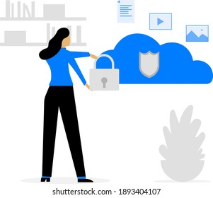 Cloud Backup Girl Locking Cloud Storage Stock Vector (Royalty Free ...
