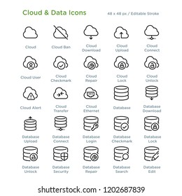 Cloud Data Icons Outline Styled Icons Stock Vector (Royalty Free ...