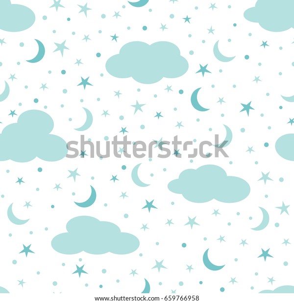 Clouds Moon Stars Sky Seamless Pattern Stock Vector (Royalty Free ...