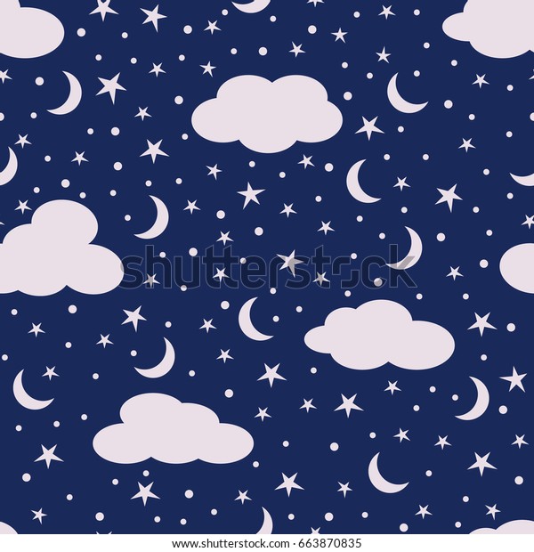 Clouds Moon Stars Sky Seamless Pattern Stock Vector (Royalty Free ...
