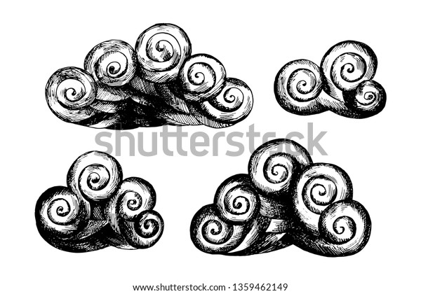 Clouds Set Sketch Medieval Engraving Style Stock Vector (Royalty Free ...