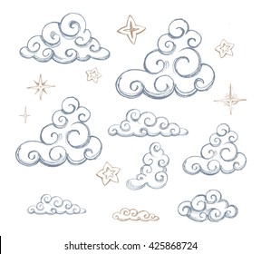 Clouds Stars Vector Sketch Stock Vector (Royalty Free) 425868724 ...