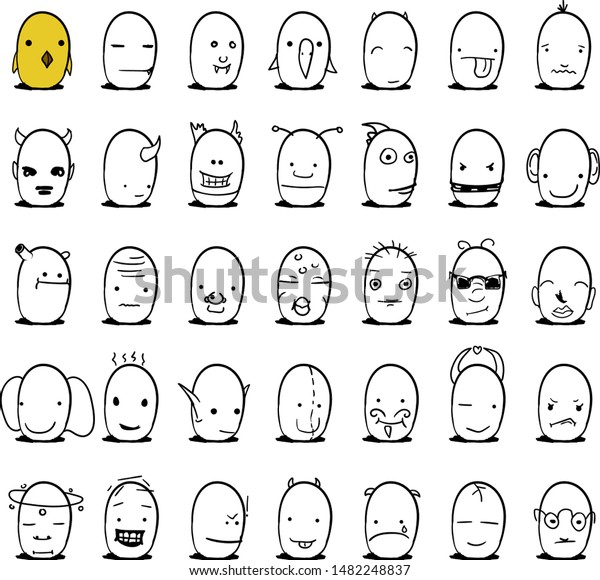 Cluster Cartoonish Round Characters Form Faces Stock Vector (Royalty ...