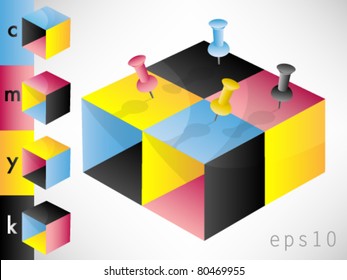 Cmyk Color Profile Blocks Drawing Pins Stock Vector (Royalty Free ...