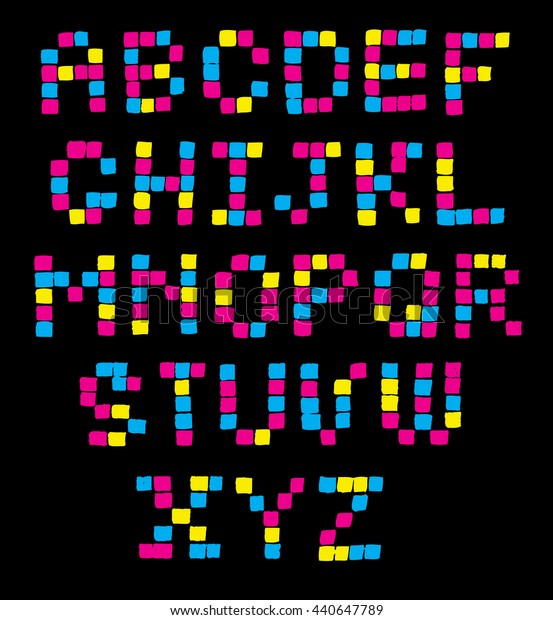 Cmyk Lettersink Hand Drawn Pixel Font 스톡 벡터(로열티 프리) 440647789
