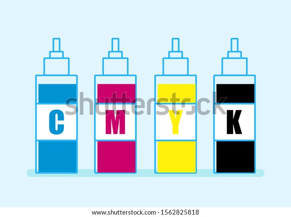 Vektor Stok Cmyk Printer Refill Ink Bottle Vector (Tanpa Royalti ...
