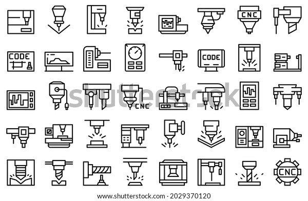 Cnc Machine Icons Set Outline Vector Stock Vector (Royalty Free) 2029370120