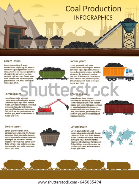 Coal Mining Industry Transportation Set Infographics Stock Vector ...