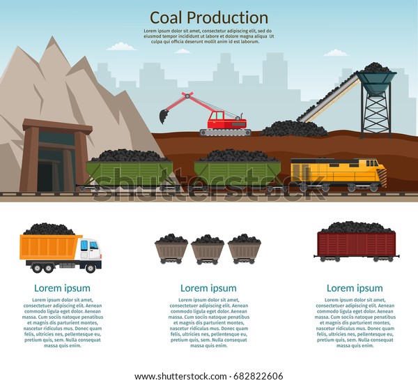 Coal Mining Industry Transportation Set Infographics Stock Vector ...