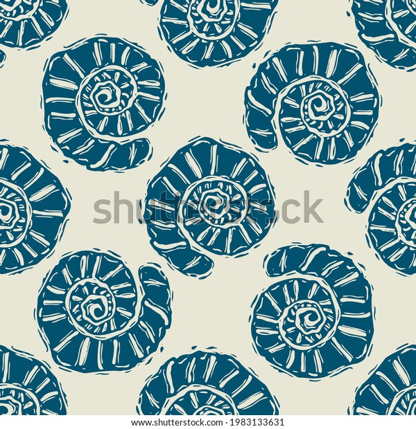 Coastal Shell Drawn Etching Seamless Pattern Stock Vector (Royalty Free ...