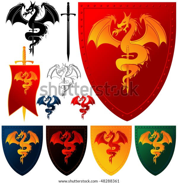 Coat Arms Dragon Sword Stock Vector (Royalty Free) 48288361