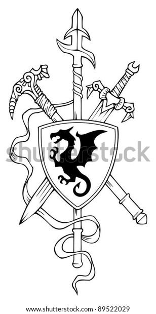 Coat Arms Spear Sword Hammer Shield Stock Vector (Royalty Free) 89522029