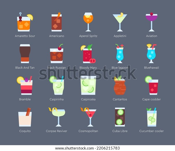 Cocktail Icon Set Alcoholic Mixed Drink Stock Vector (Royalty Free ...