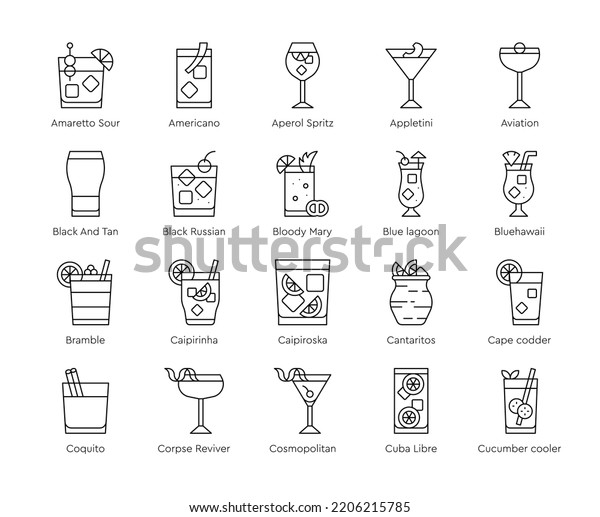 Cocktail Icon Set Alcoholic Mixed Drink Stock Vector (Royalty Free ...
