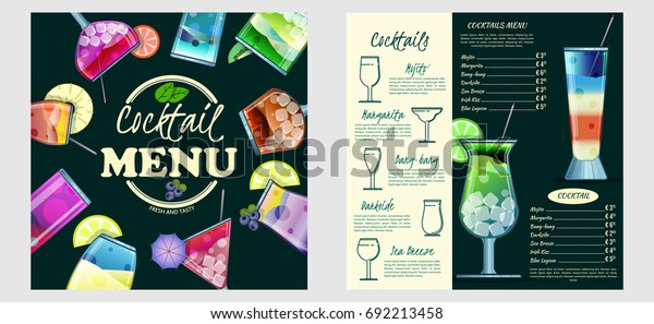 Vektor Stok Cocktail Menu Design Templatecocktail List Cover (Tanpa ...